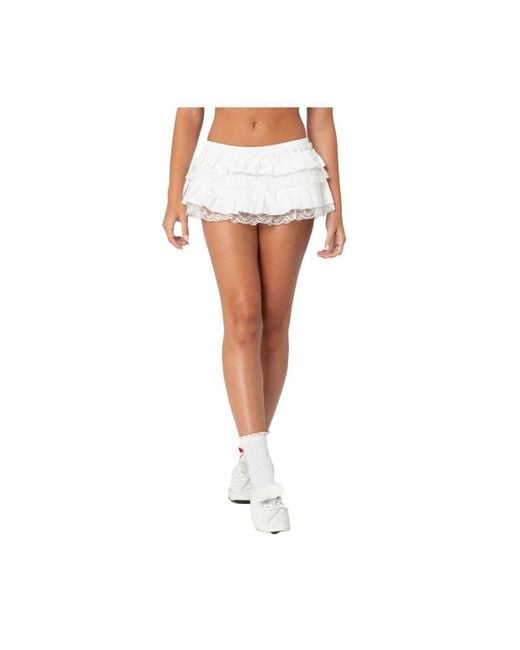 Edikted Lacey Ruffled Bloomer Skort in White | Lyst