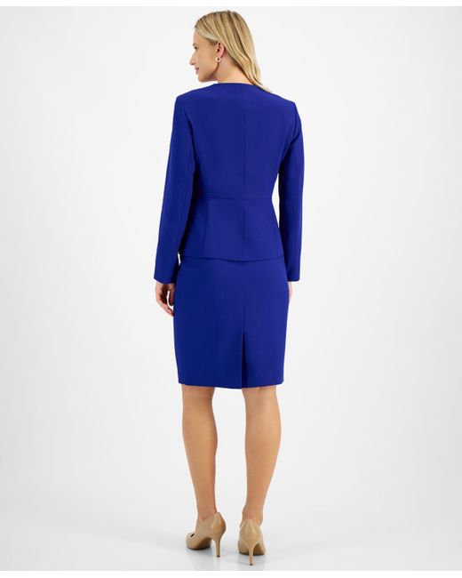 Le Suit Cascade Ruffle Skirt Suit in Blue | Lyst