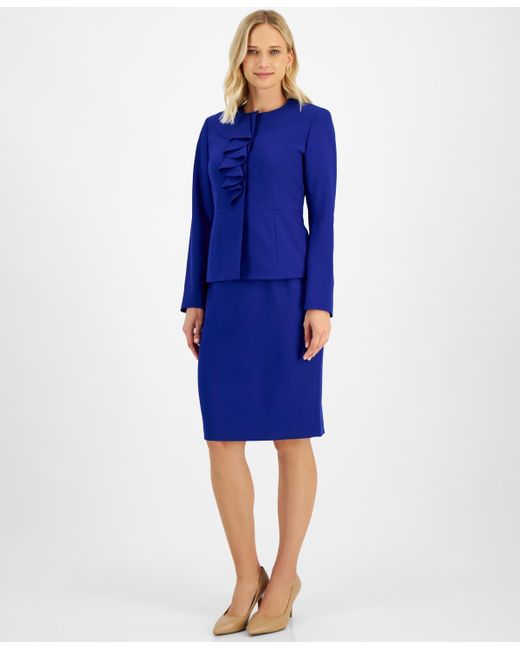 Le Suit Cascade Ruffle Skirt Suit Set in Blue | Lyst