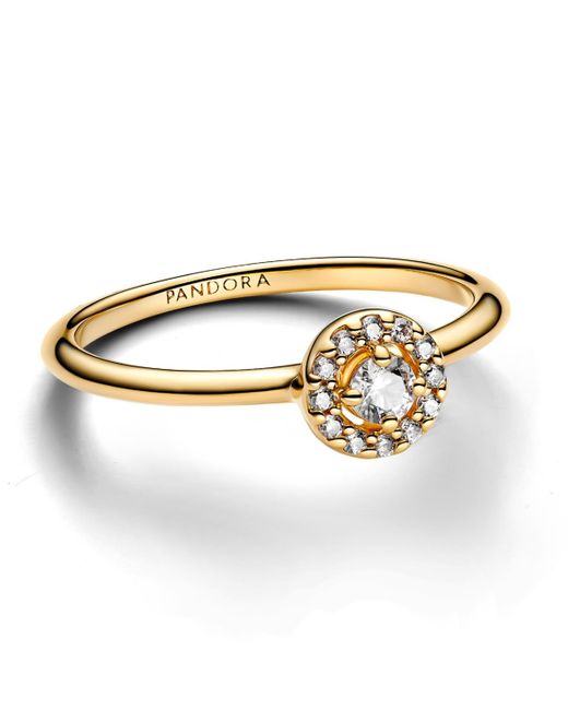 PANDORA Plated Round Pave Halo Ring in Metallic | Lyst