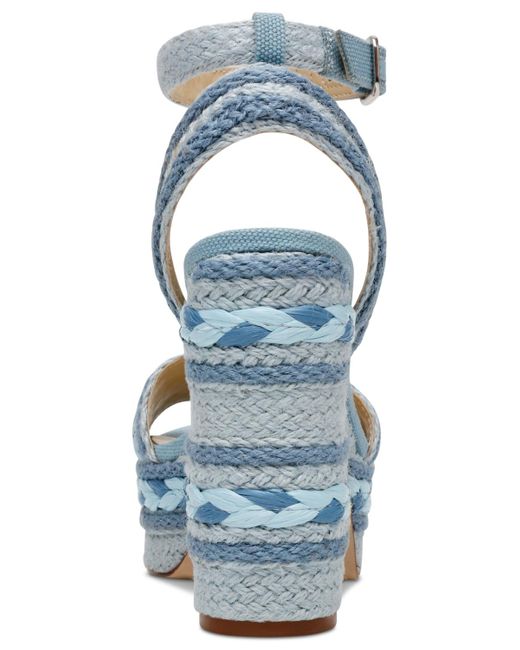 Steve Madden Luccie Platform Raffia Dress Sandals in Blue | Lyst