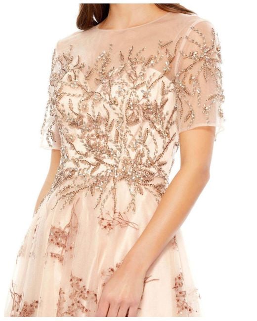 Mac Duggal Embellished Illusion Neck And Sleeves A Line Gown In Pink Lyst
