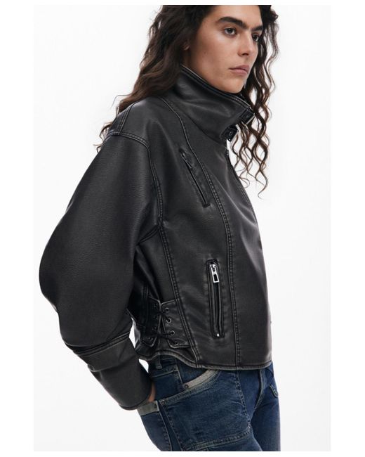 Desigual Oversized Leather-effect Biker Jacket in Blue | Lyst