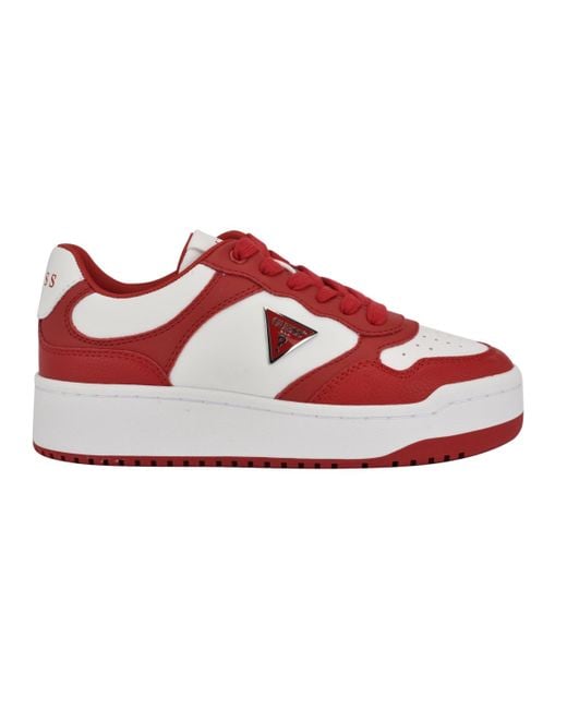 Guess Miram Platform Lace-up Court Sneakers in Red | Lyst