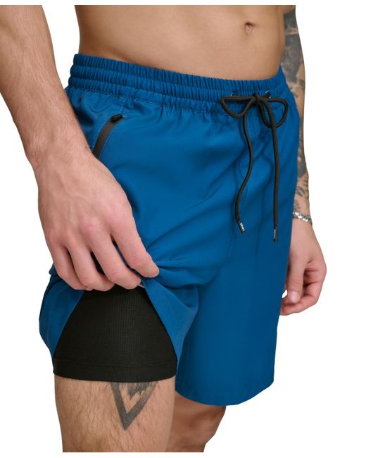 DKNY Core Arch Logo Stretch 7" Volley Shorts in Blue for Men | Lyst
