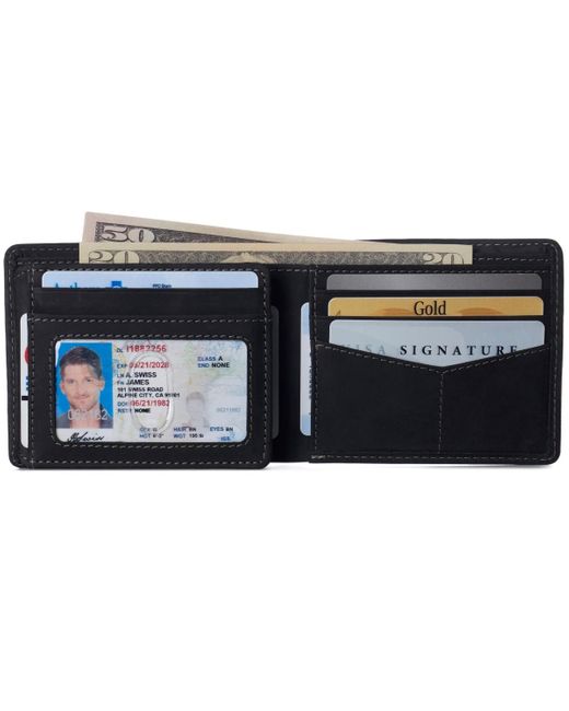 Alpine Swiss Leather Rfid Bifold Wallet 2 Id Windows Divided Bill ...