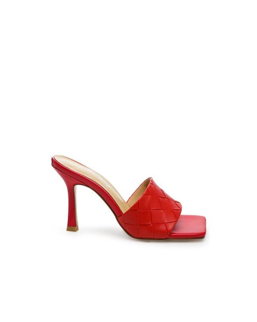 LONDON RAG Carmen Woven Strap Mid Heel Sandals in Red | Lyst