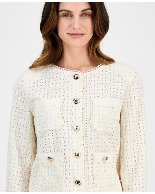 Anne Klein Cotton Eyelet Button-front Jacket in White | Lyst