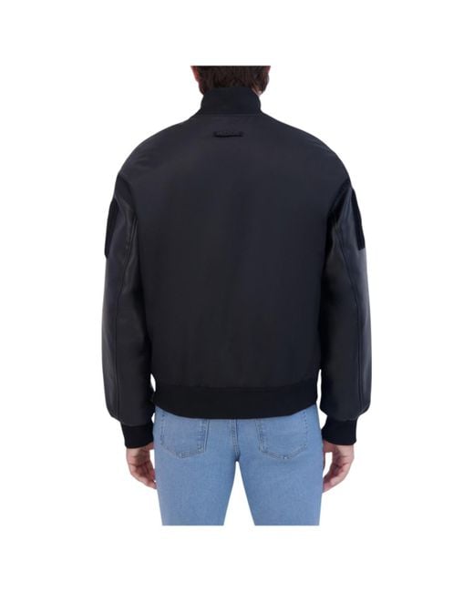 Hudson Jeans Hdsn Logo Varsity Jacket With Leather Sleeves in Blue for ...