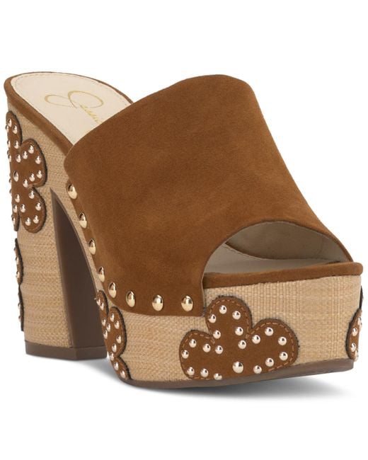 Jessica Simpson Shelbie Floral Wood Heeled Platform Sandals in Brown | Lyst