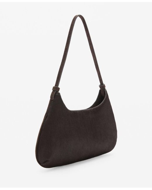 Mango Cow Leather Shoulder Bag in Black | Lyst
