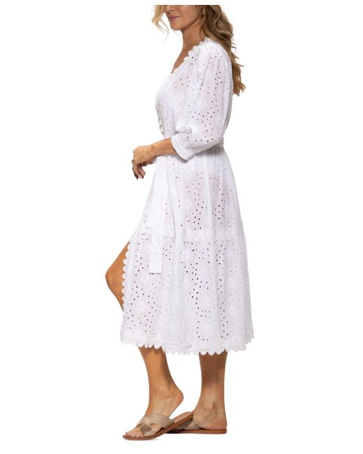 Dotti Cotton Eyelet Open-front Cover-up Kimono in White | Lyst