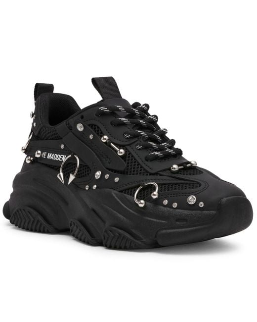 Steve Madden Possession Piercing-embellished Lace-up Sneakers in Black ...