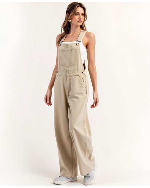 Modenaire Wide Leg Adjustable Overalls in Natural | Lyst