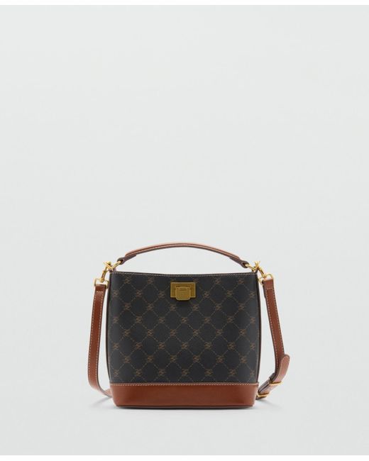 Mango Printed Logo Mini Shopper Bag in Black | Lyst