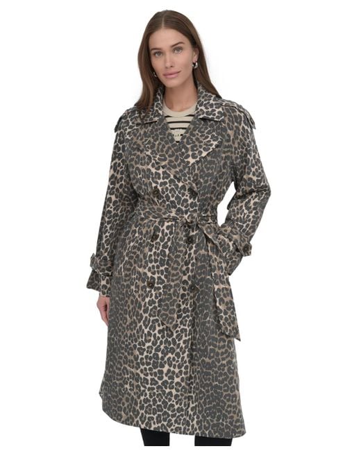 DKNY Belted Double-breasted Trench Coat in Gray | Lyst