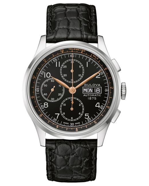 Bulova Swiss Automatic Chronograph Joseph Black Leather Strap Watch ...