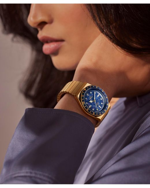 Timex Analog Gold-tone Stainless Steel Watch in Blue | Lyst