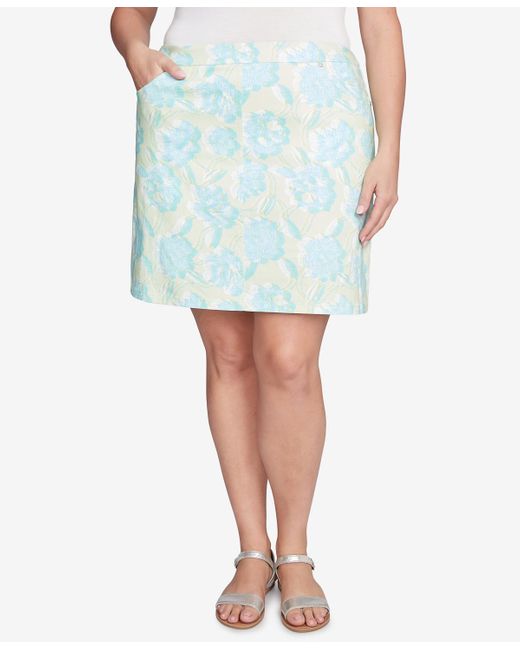 hearts of palm Plus Size Tropical Print Pull On Skirt in Blue | Lyst