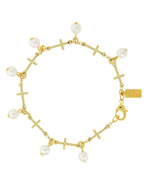 Symbols of Faith 14k Gold Dipped Multi Cross Imitation Pearl Link ...