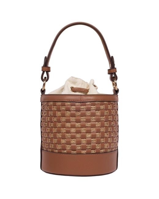 Tommy Bahama Raffia And Woven Drawstring Bucket Bag in Brown | Lyst