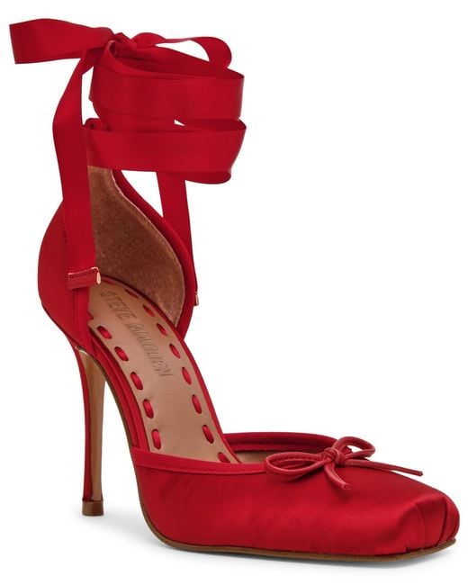 Steve Madden Larina Lace-up High-heel Ballet Pumps in Red | Lyst