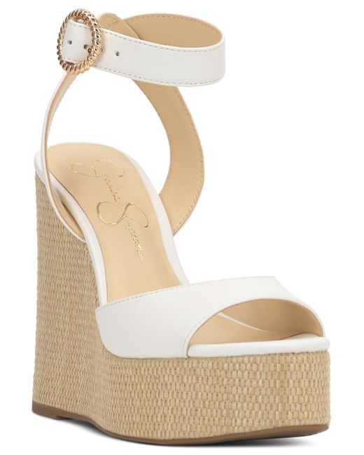 Jessica Simpson Kamindi Ankle-strap Platform Wedge Sandals in Natural ...