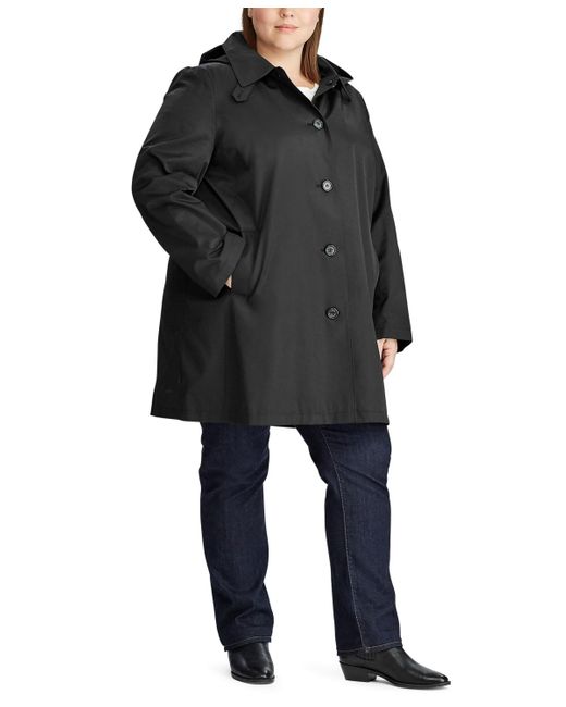 Ralph Lauren Plus Size Hooded A-line Raincoat in Black | Lyst