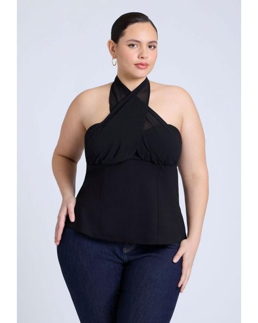 Eloquii Plus Size Chiffon Wrap Halter Top in Blue | Lyst