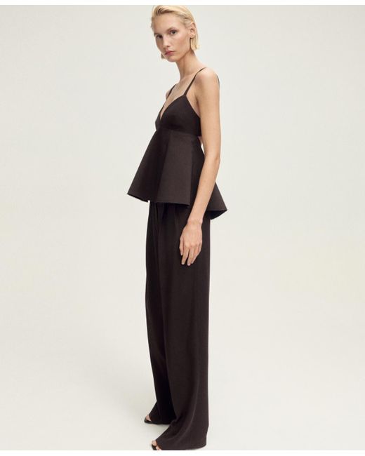 Mango Open Back V-neck Top in Black | Lyst
