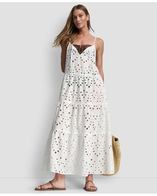DKNY Tiered Maxi Dress Swim Cover-up in Natural | Lyst