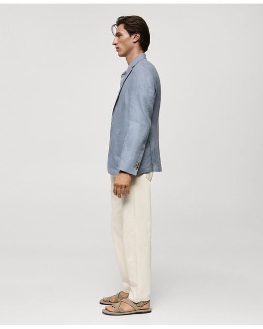 Mango Herringbone Linen Suit Jacket in Blue for Men | Lyst