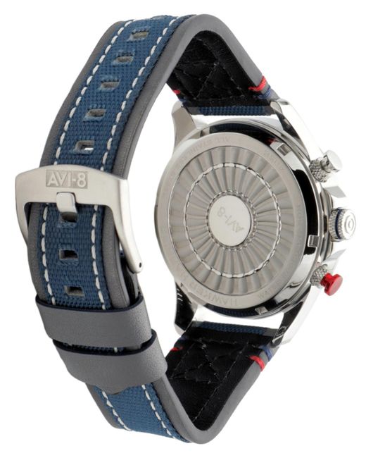 AVI-8 Hawker Harrier Dual Retrograde Chronograph Blue Leather Strap ...