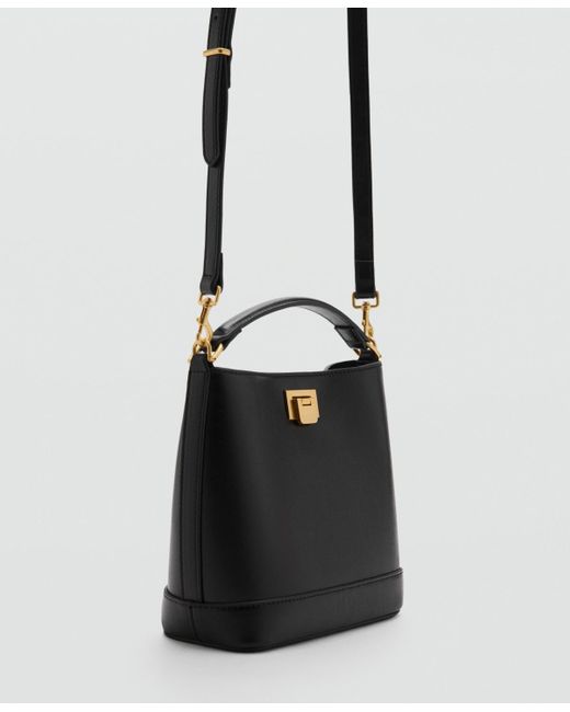 Mango Rear Padlock Mini-shopper Bag in Black | Lyst