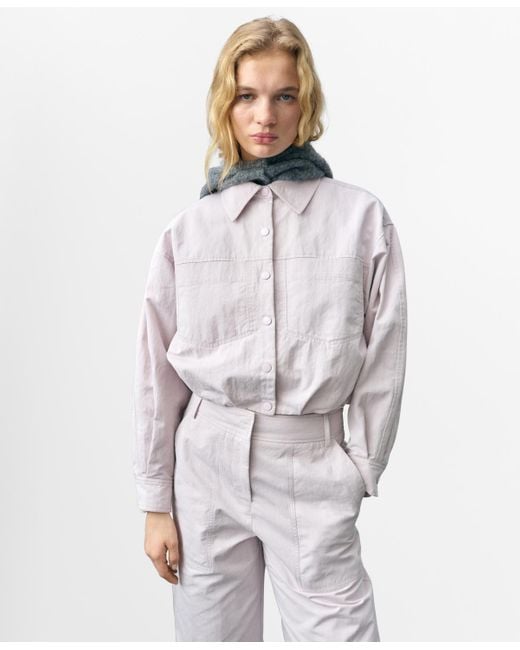 Mango Gathered Denim Jacket in Gray | Lyst