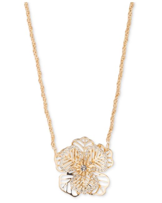 Marchesa Gold-tone Crystal Openwork Flower Pendant Necklace in Metallic ...