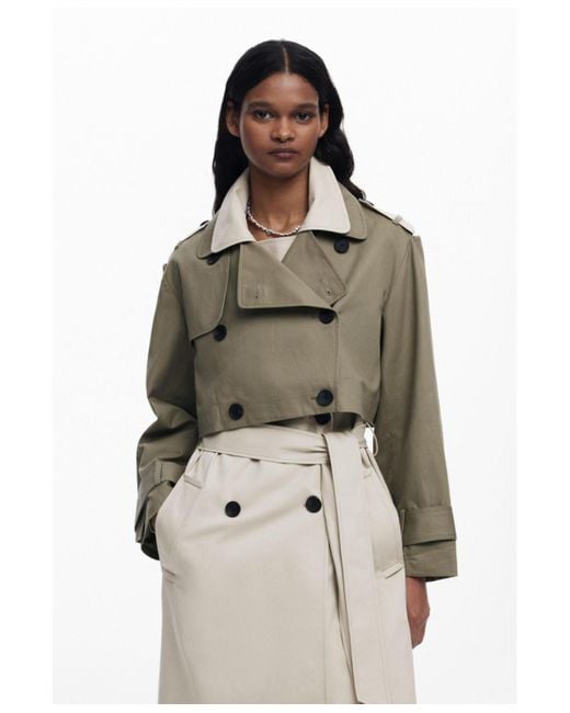 Desigual Detachable Two-tone Trench Coat in White | Lyst