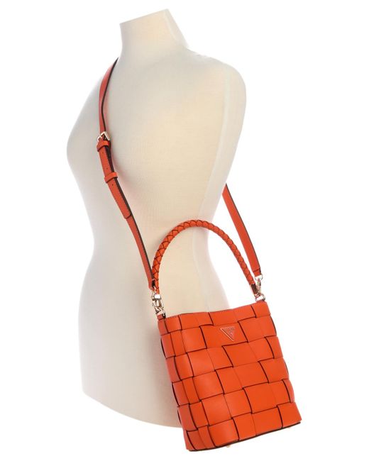 Guess Maylee Woven Bucket Bag in Orange | Lyst