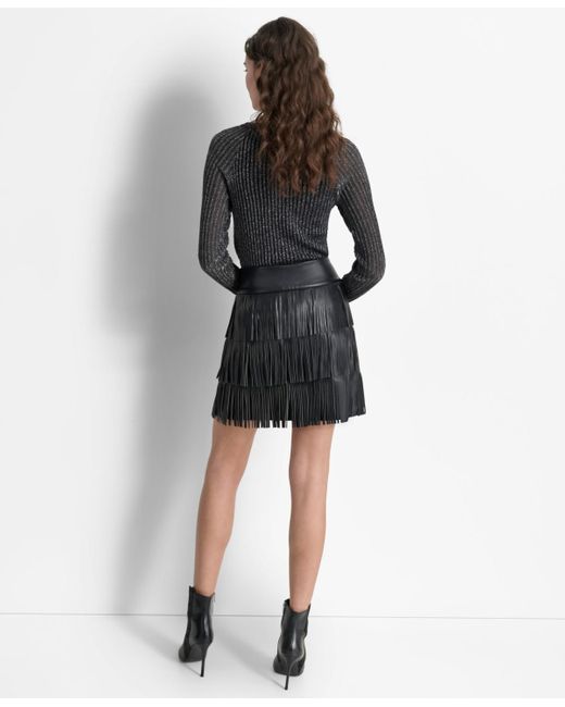 DKNY Tiered-fringe-trim Faux-leather Mini Skirt in Black | Lyst DKNY Tiered-fringe-trim Faux-leather Mini Skirt in Black | Lyst