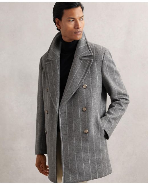Reiss Wool-blend Chalk-stripe Pea Coat in Gray for Men | Lyst