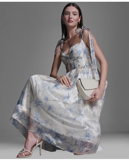BCBGMAXAZRIA Organza Corset Midi Dress in Gray | Lyst
