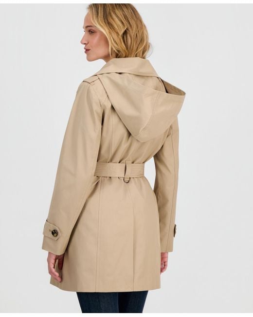 London Fog Single-breasted Hooded Belted Trench Coat in Natural | Lyst
