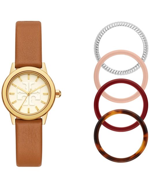 Tory Burch Gigi luggage Leather Strap Watch 28mm Interchangeable Set in ...