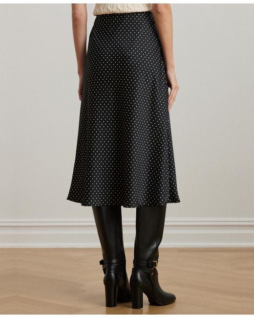 Ralph Lauren Polka-dot Satin Charmeuse Midi Skirt in Black | Lyst