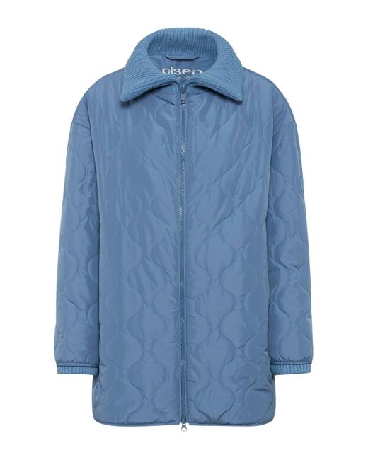 Olsen Quilted High Collar Car Coat in Blue | Lyst