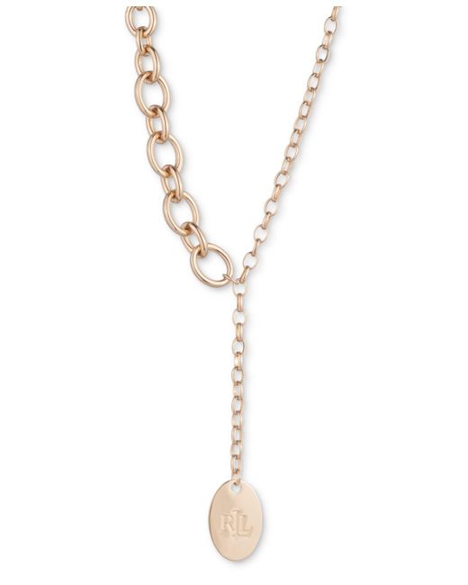 Ralph Lauren Tone Logo Disc Small & Large Link 16" Lariat Necklace in ...