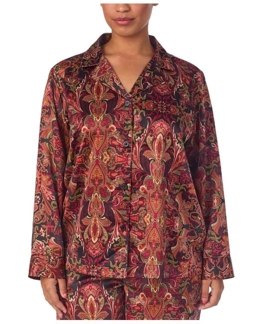 Ralph Lauren Plus Size Satin Notched-collar Pajama Set in Red | Lyst