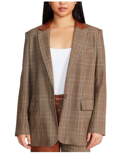 Steve Madden Audrey Faux Leather Trim Blazer In Brown Lyst