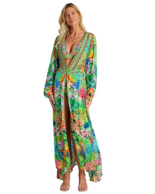 La Moda Clothing Rossie Maxi Belted Wrap Cover Up Dress in Green | Lyst