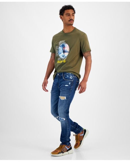 Guess Finnley Slim Fit Tapered Ripped Jeans in Blue for Men | Lyst